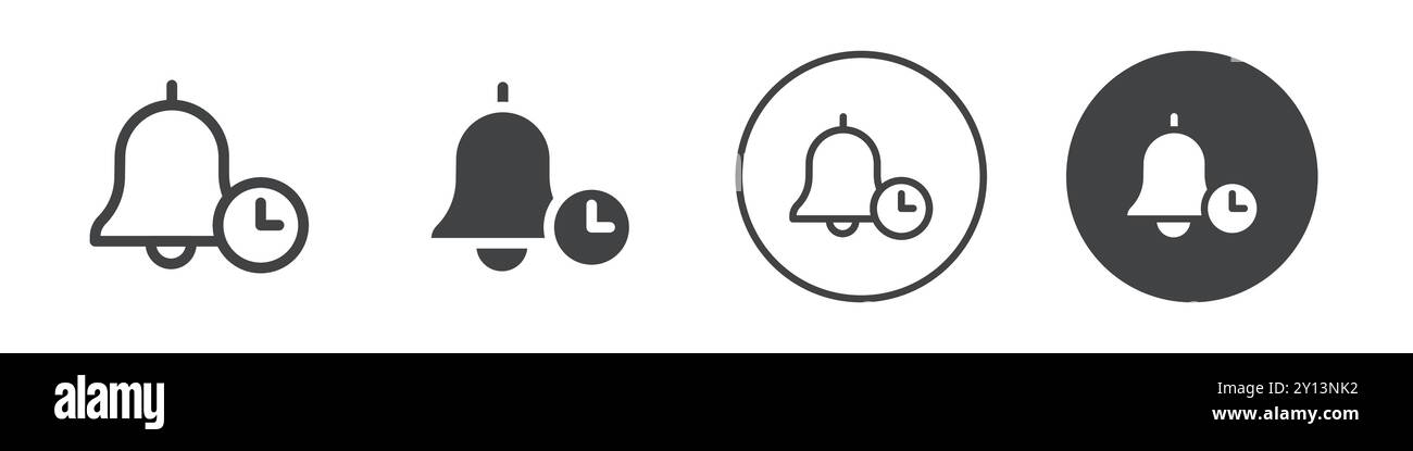 Bell and clock icon simple flat vector symbol outline collection set ...