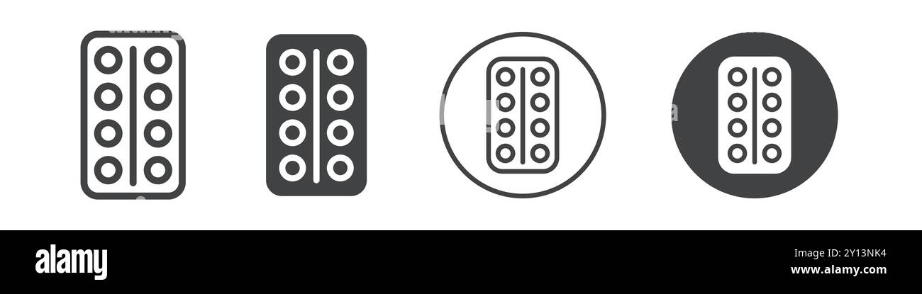 Blister pills icon simple flat vector symbol outline collection set ...