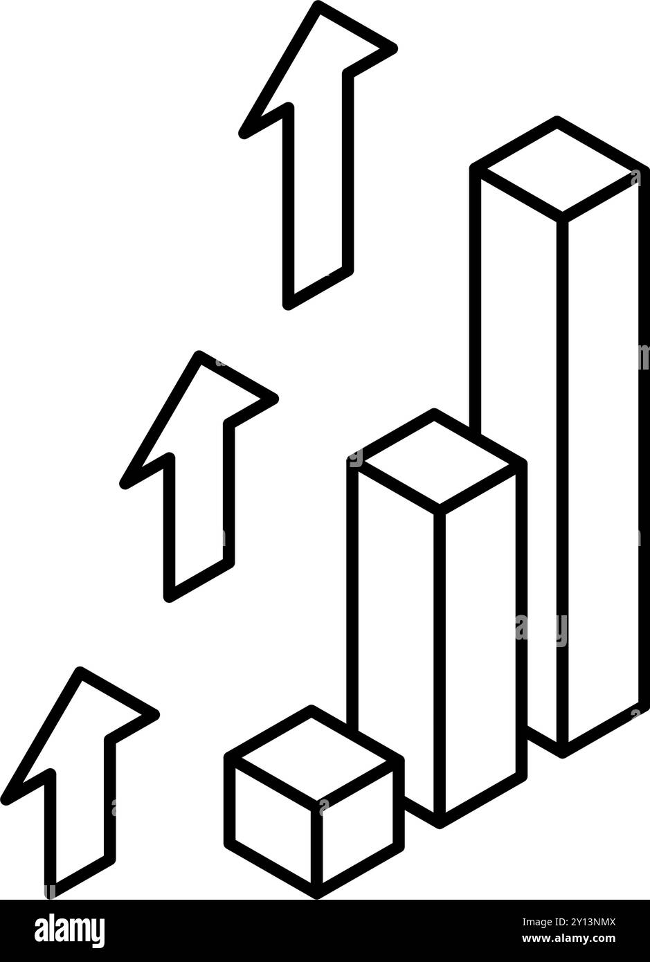 Bar chart showing rapid rise, business icons for targets, goal ...