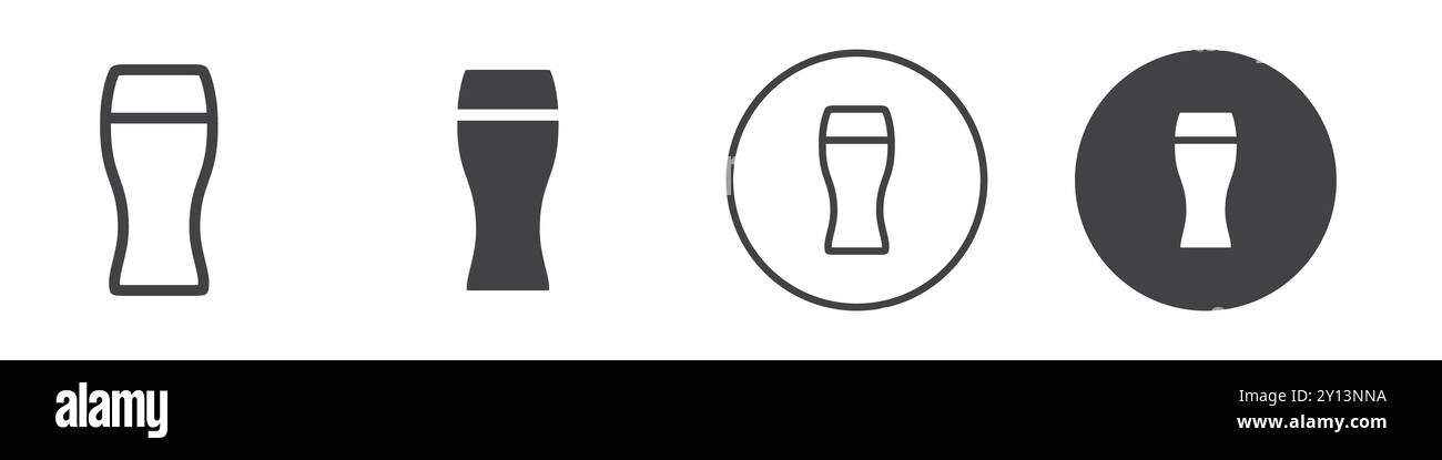 Beer pint glass icon simple flat vector symbol outline collection set ...