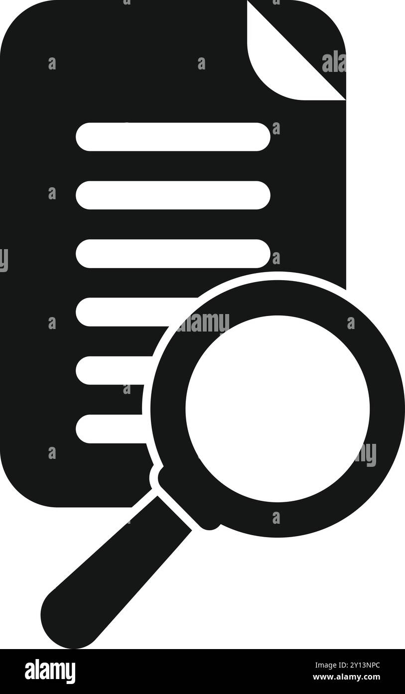 Simple vector icon of a magnifying glass examining a document ...
