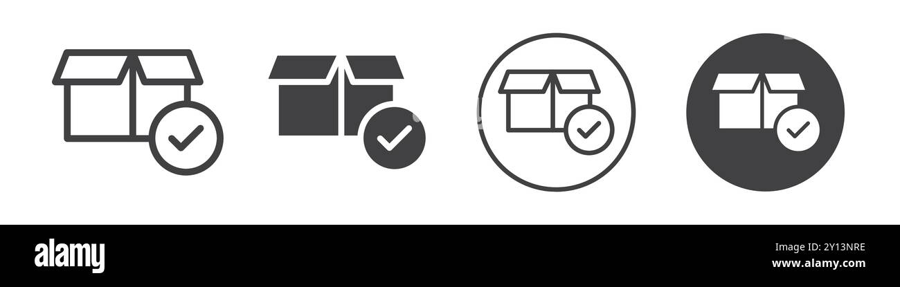 Cardboard box with check mark icon simple flat vector symbol outline ...