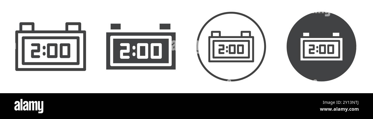Digital alarm clock icon simple flat vector symbol outline collection ...