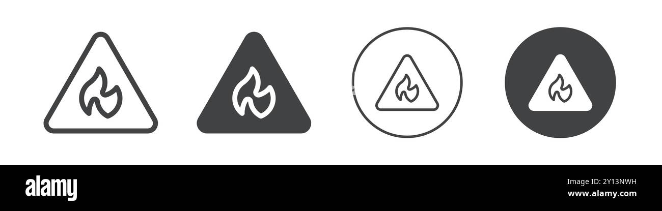 Fire Flame inside a triangle icon simple flat vector symbol outline ...