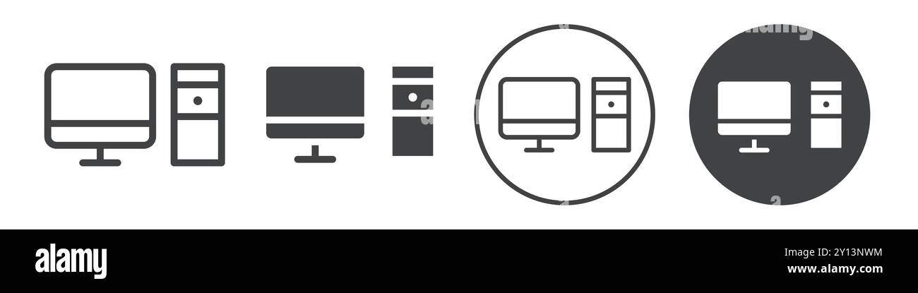 Desktop computer icon simple flat vector symbol outline collection set ...