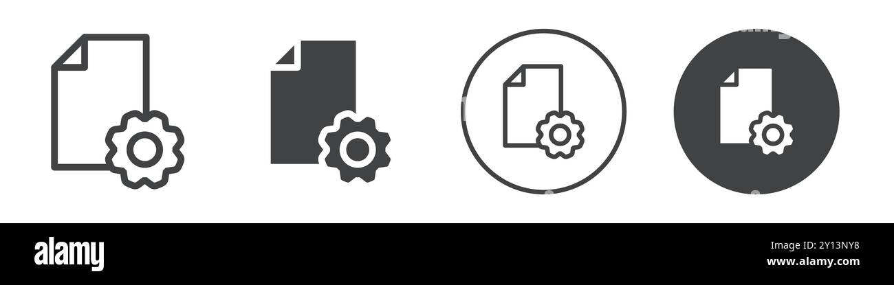 Document and gear simple flat vector symbol outline collection set logo ...