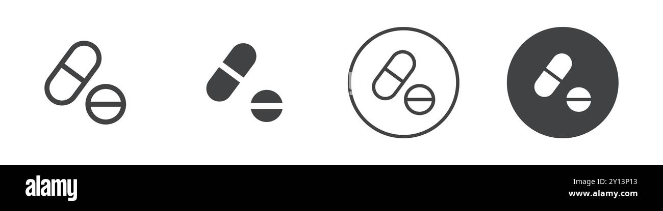 Medical pills icon simple flat vector symbol outline collection set ...