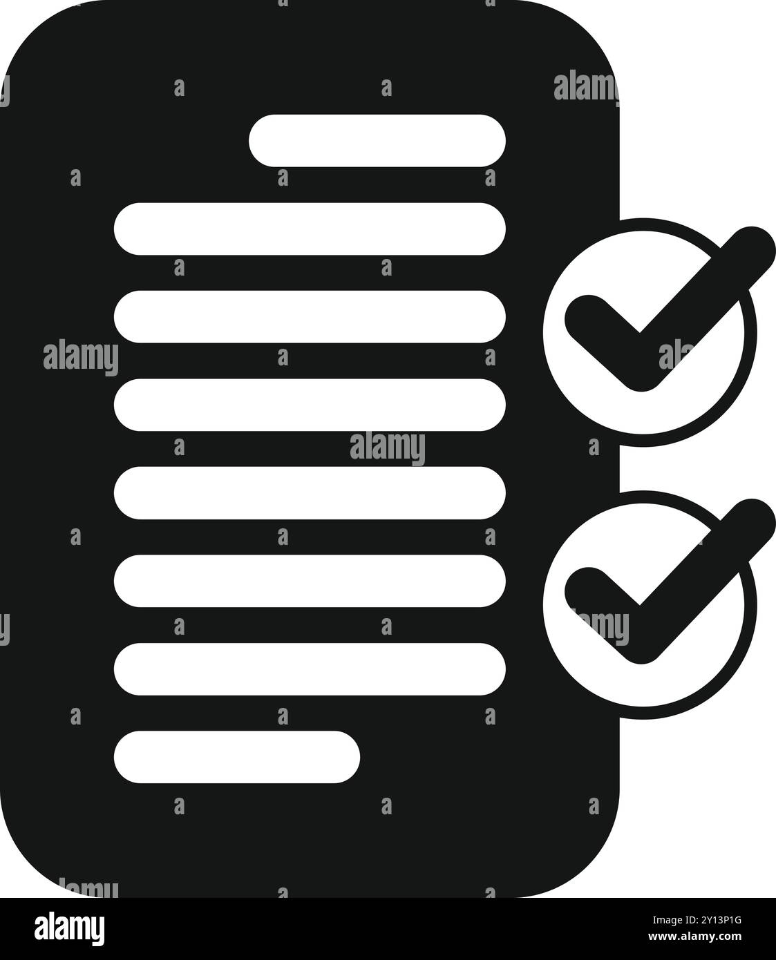 This simple vector icon shows a document with check marks, representing ...