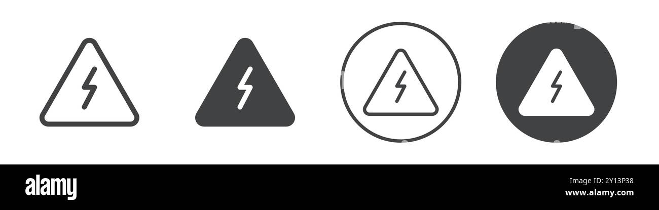 Lightning bolt inside a triangle icon simple flat vector symbol outline ...