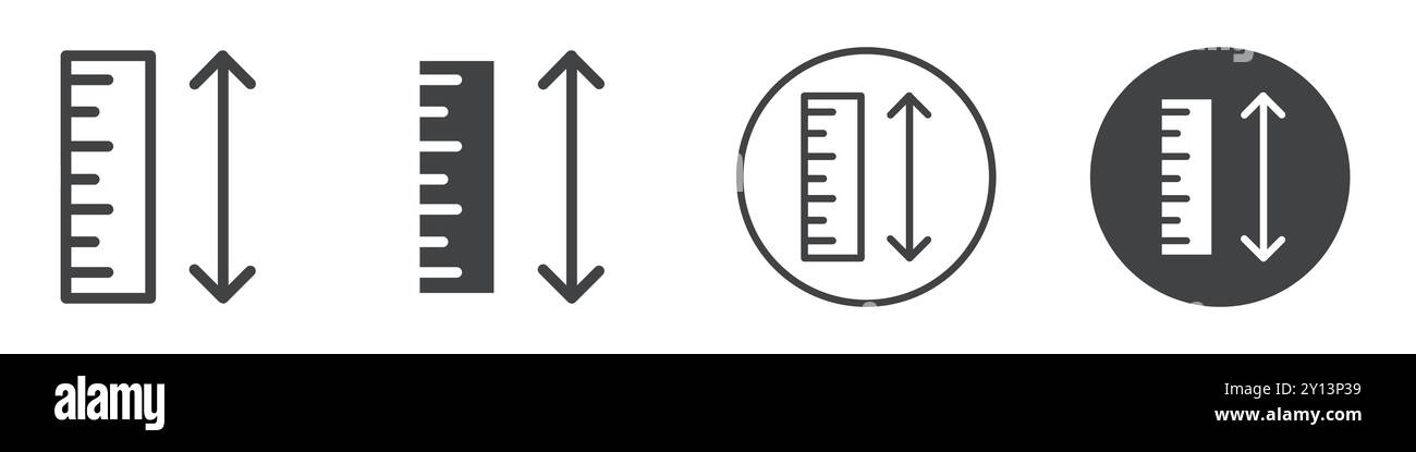 Measure ruler icon simple flat vector symbol outline collection set ...