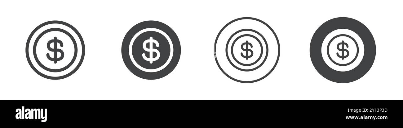 Dollar Coins icon simple flat vector symbol outline collection set logo ...