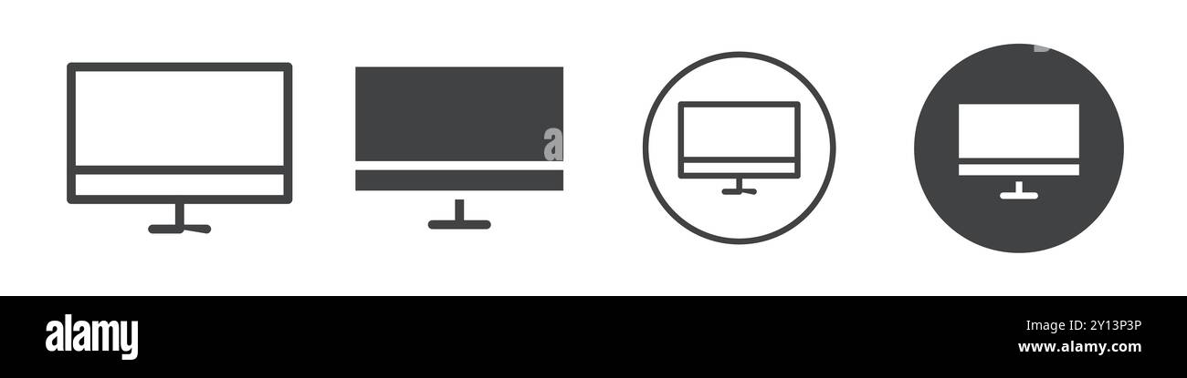 desktop computer icon simple flat vector symbol outline collection set ...