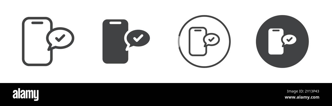 Mobile Phone Approval Message Icon Simple Flat Vector Symbol Outline