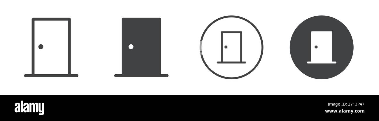Entrance door icon simple flat vector symbol outline collection set ...