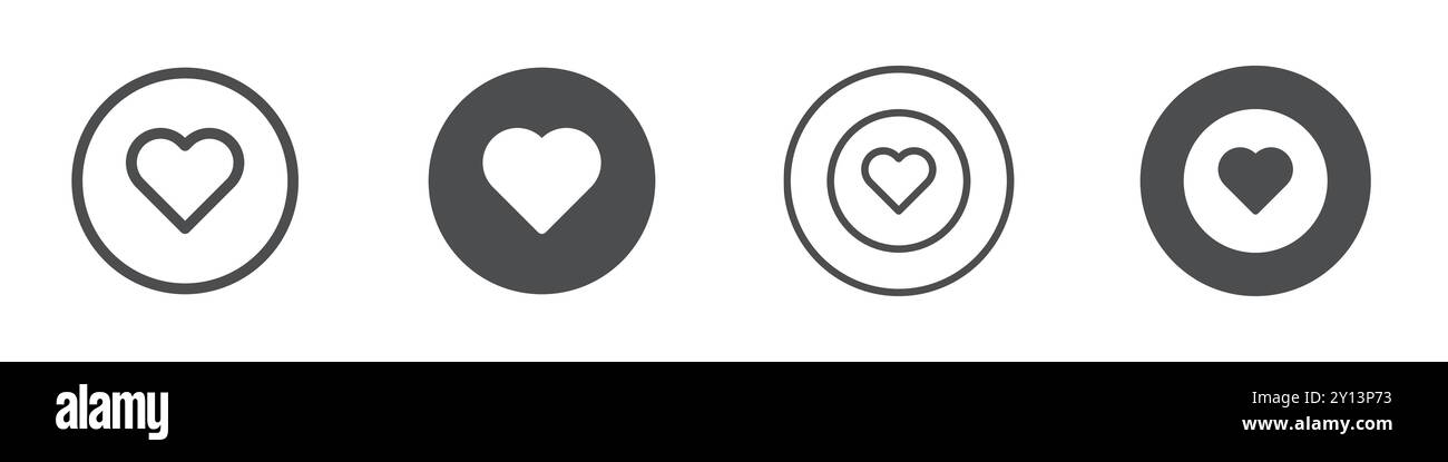 Heart in a circle icon simple flat vector symbol outline collection set ...