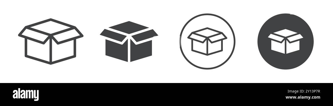 Open parcel box icon simple flat vector symbol outline collection set ...
