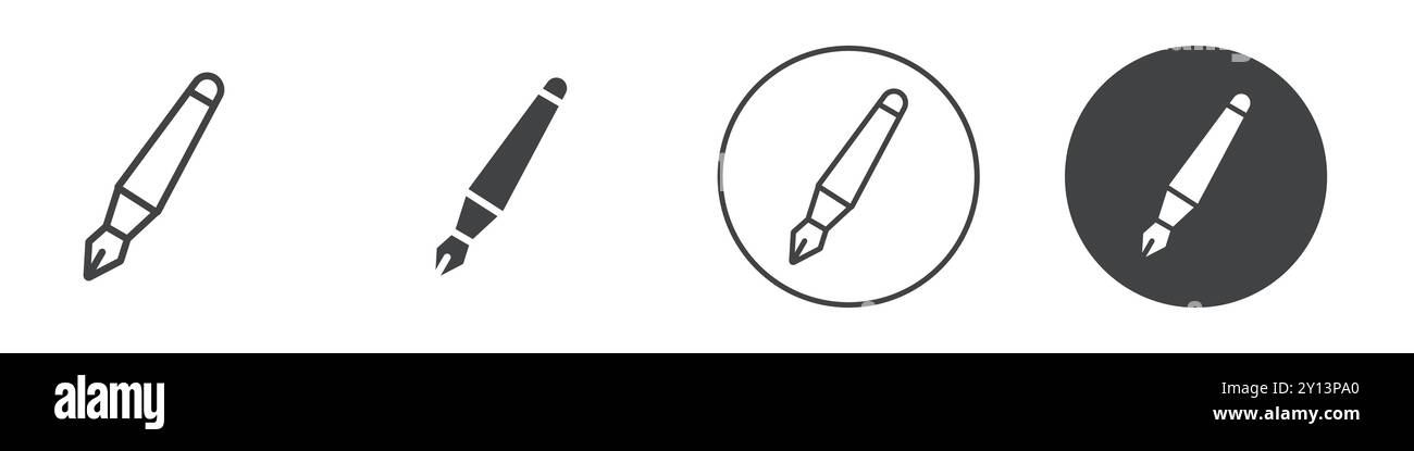 Ink pen icon simple flat vector symbol outline collection set logo ...