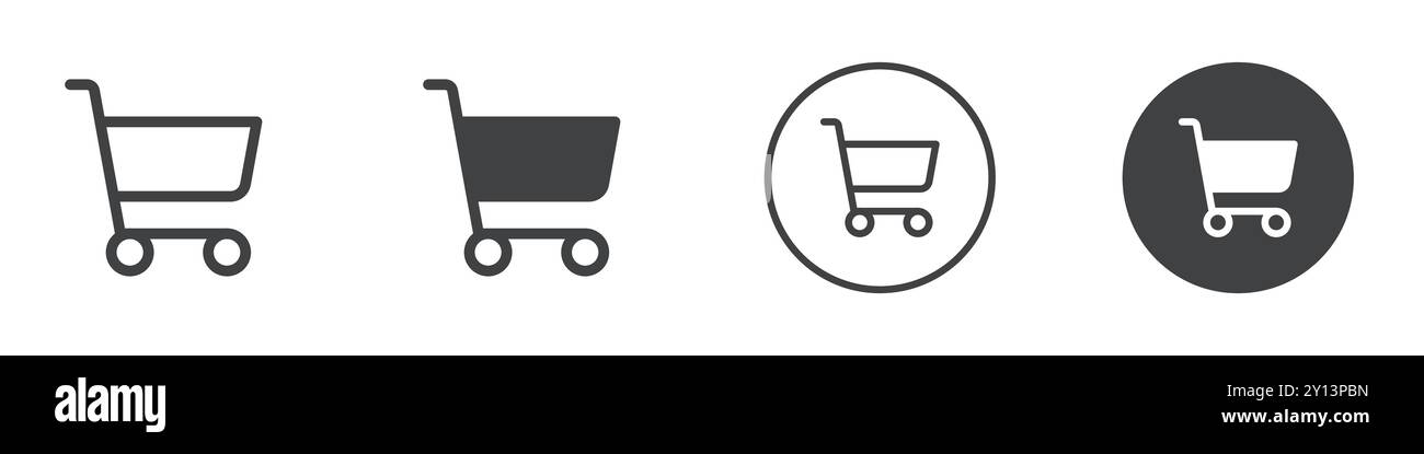 shopping cart icon simple flat vector symbol outline collection set ...
