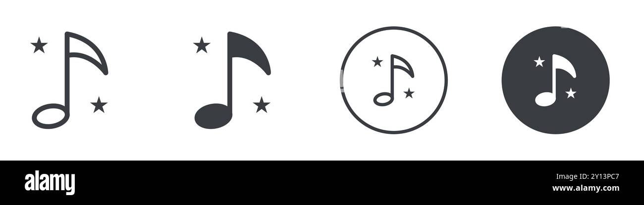 Music note and stars icon simple flat vector symbol outline collection ...