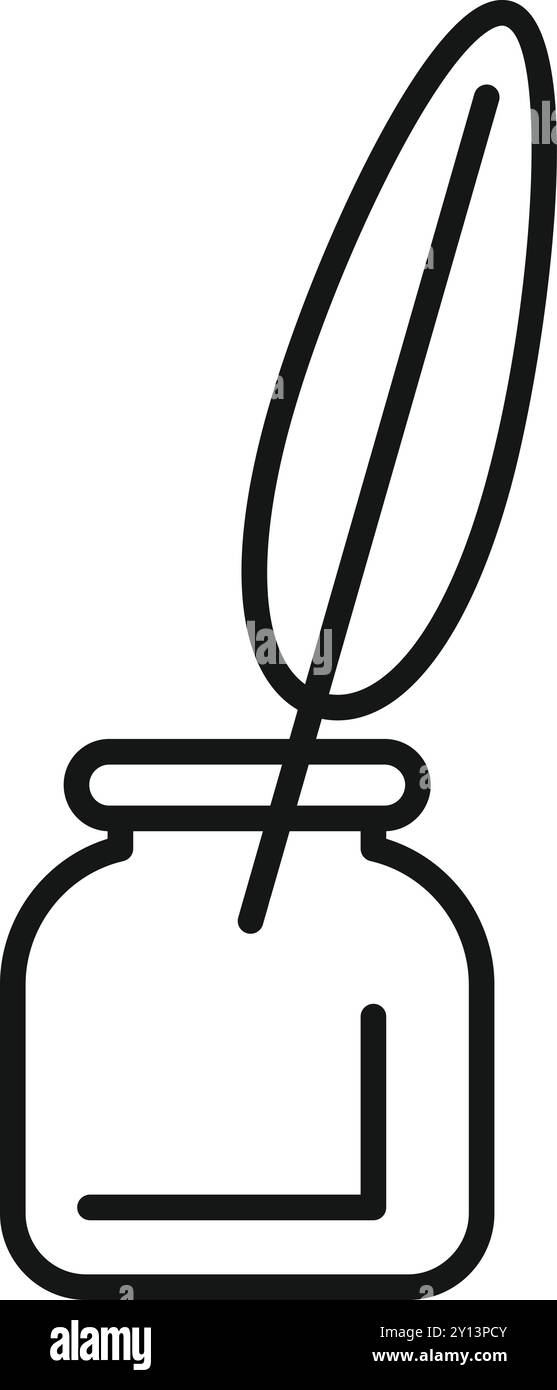 Simple minimal line art icon of a feather quill pen standing in an ...