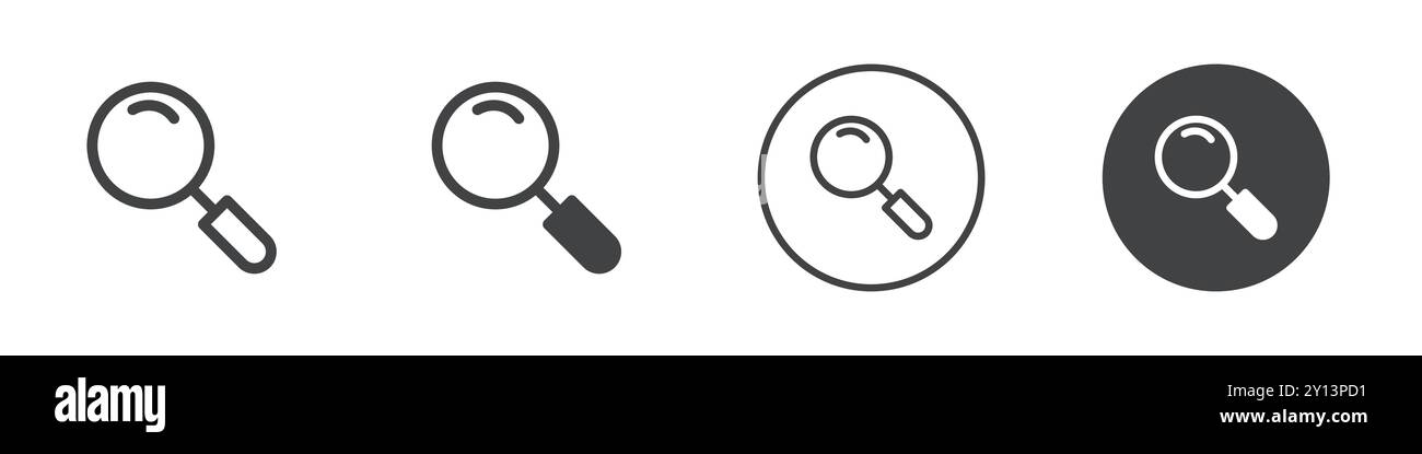 Magnifying glass icon simple flat vector symbol outline collection set ...