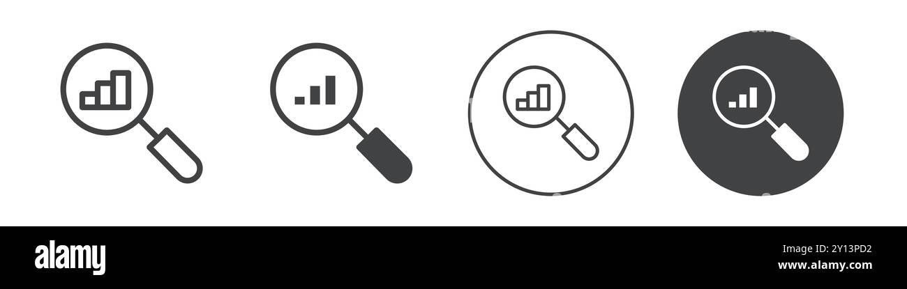 Magnifying glass over a bar chart icon simple flat vector symbol ...