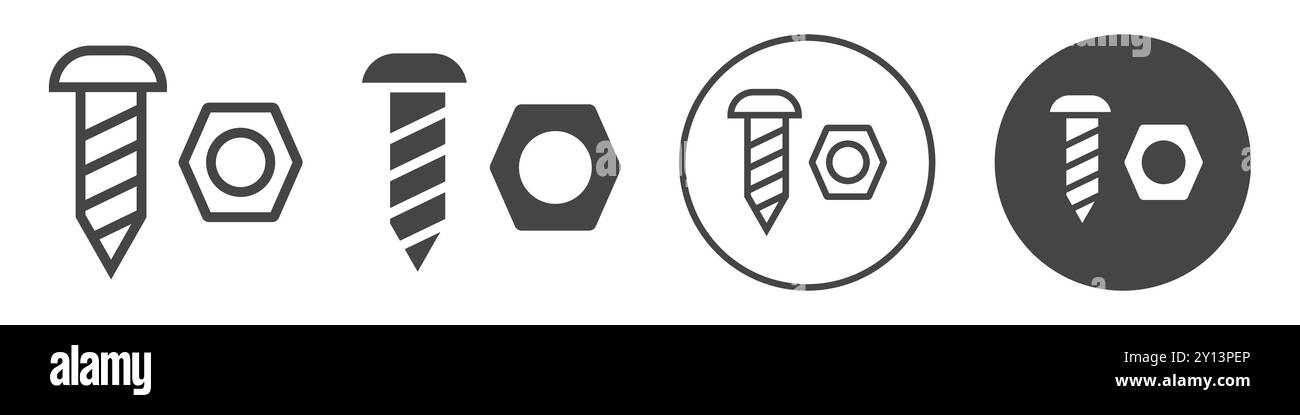 Nut and bolt icon simple flat vector symbol outline collection set logo ...