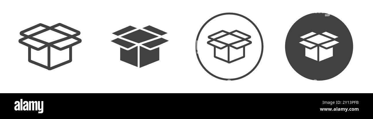 Packaging box icon simple flat vector symbol outline collection set ...