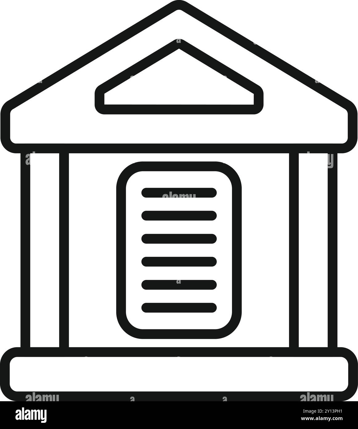 Simple line art icon of a bank building facade with columns and a ...