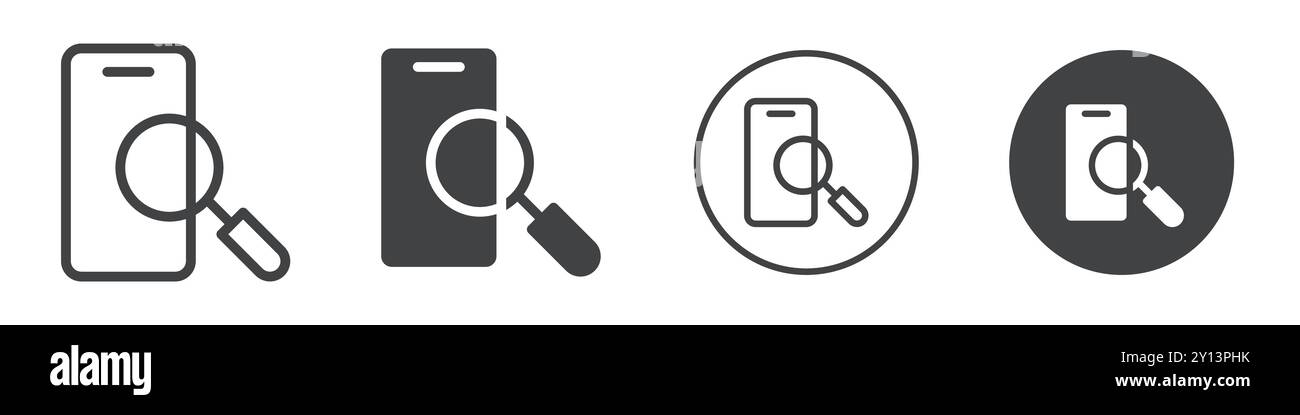 Smartphone with a magnifying glass icon simple flat vector symbol ...