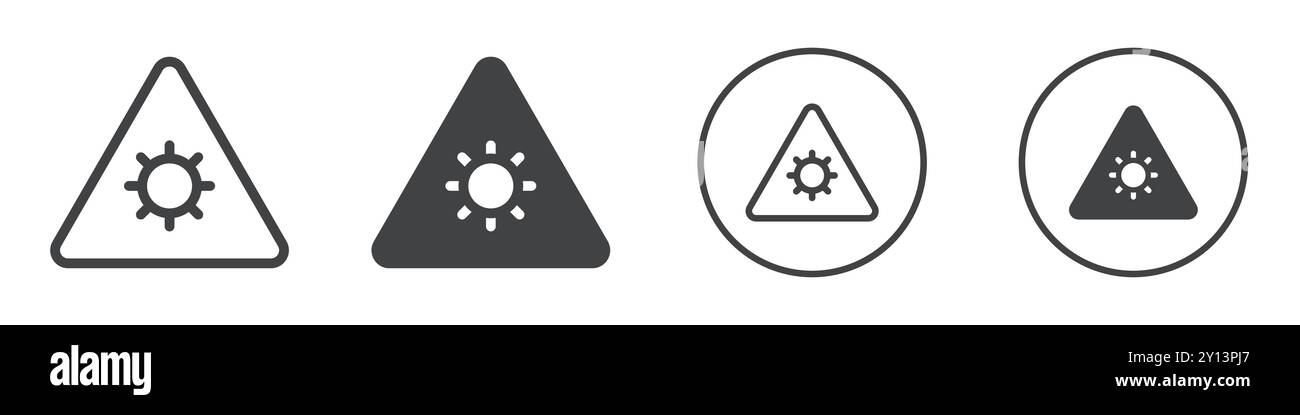 Sun with a warning triangle icon simple flat vector symbol outline ...