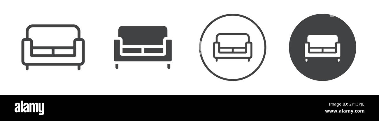 Sofa furniture icon simple flat vector symbol outline collection set ...