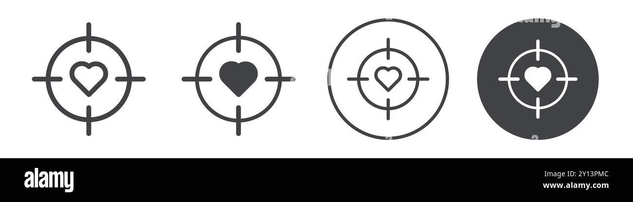Target with heart icon simple flat vector symbol outline collection set ...