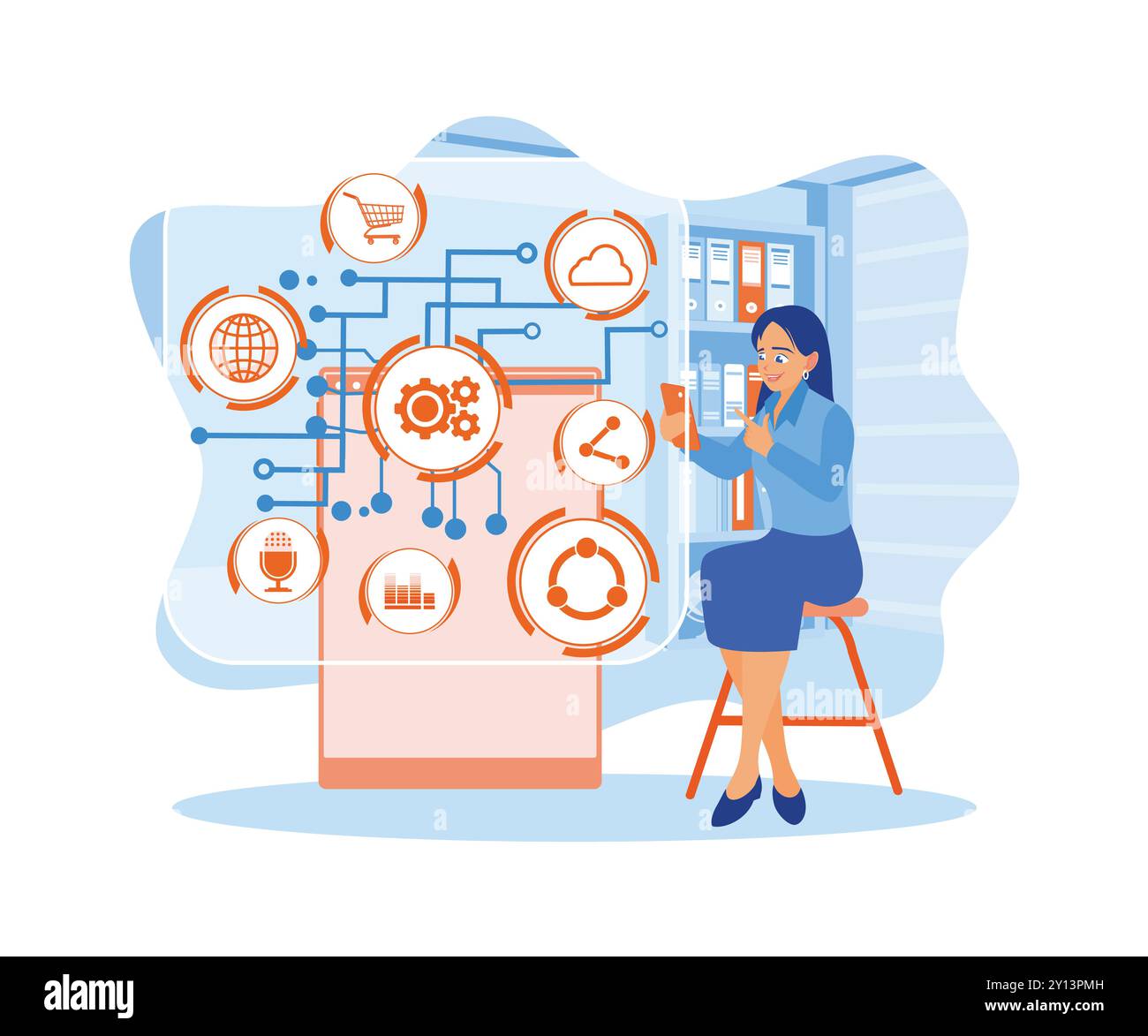 Businesswomen using digital tablets with virtual icons on tablet ...