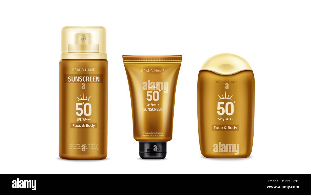 Sunscreen cream bottle and tube isolated vector. 3d sun block lotion ...