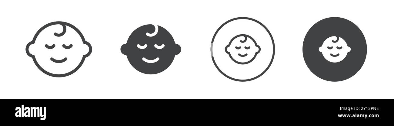 Smiling baby face icon simple flat vector symbol outline collection set ...