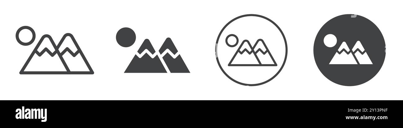 Snowy mountains icon simple flat vector symbol outline collection set ...