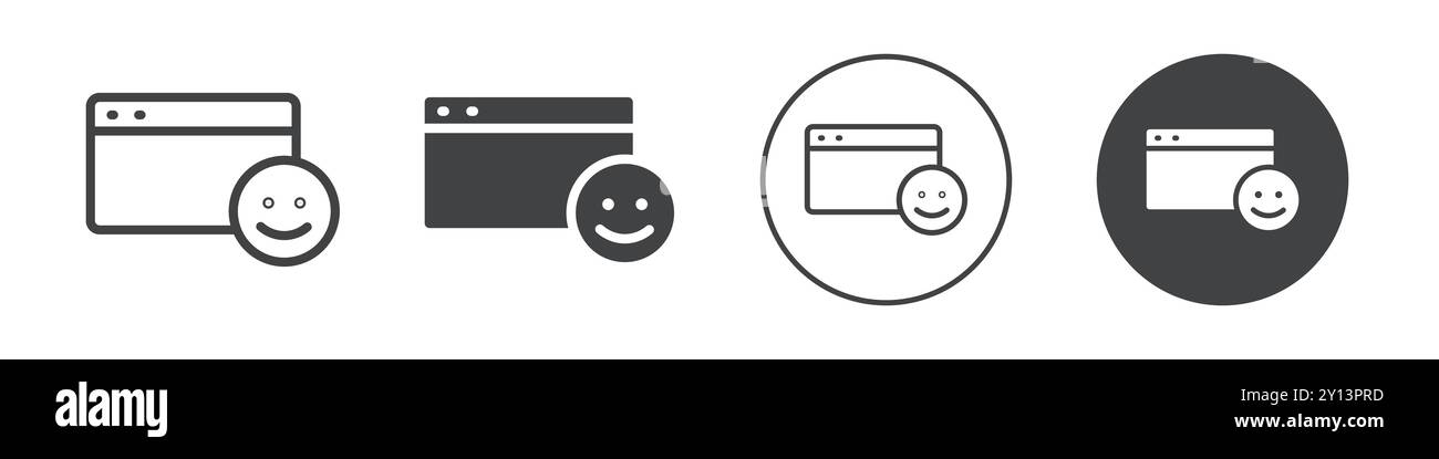 Smiley face with a web page icon simple flat vector symbol outline ...