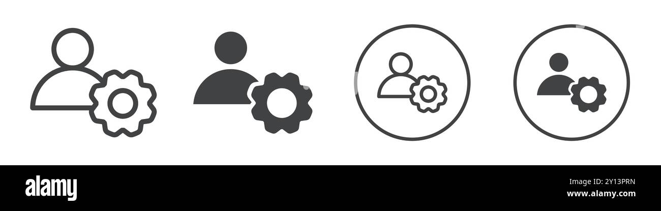 User and gear icon simple flat vector symbol outline collection set ...