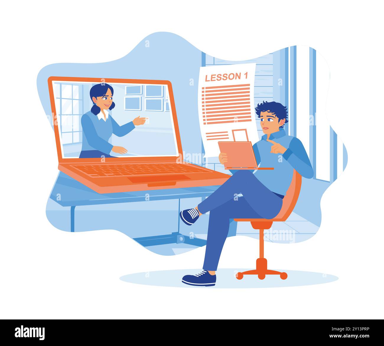 Men take distance education courses. The teacher gives the first lesson ...