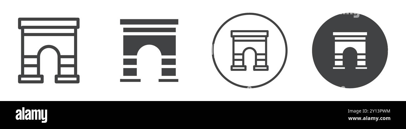 Triumphal arch icon simple flat vector symbol outline collection set ...