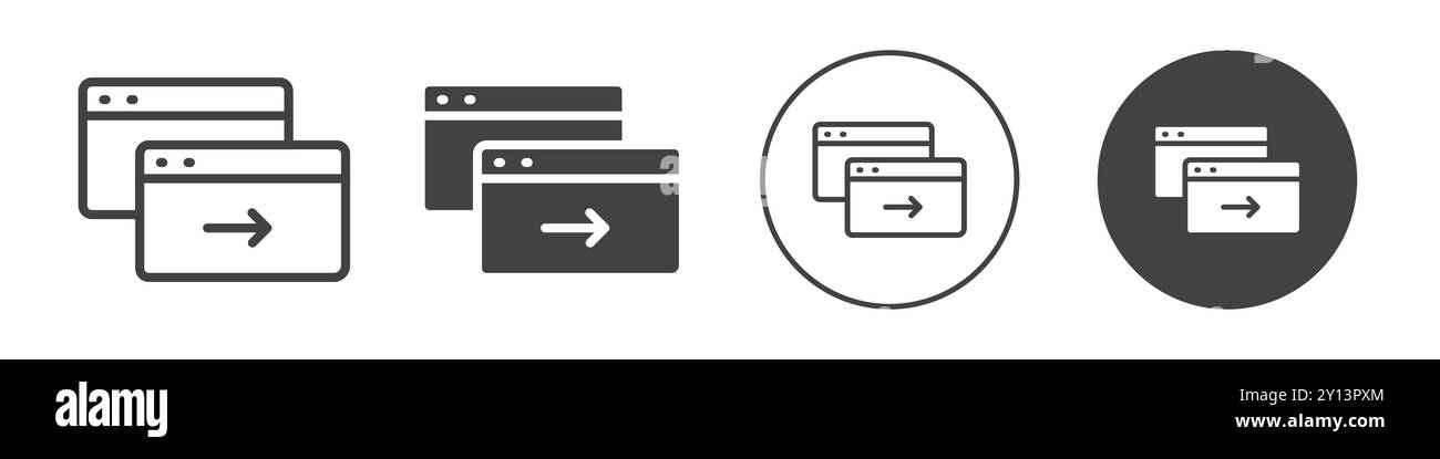 Two web pages side by side with an arrow icon simple flat vector symbol ...