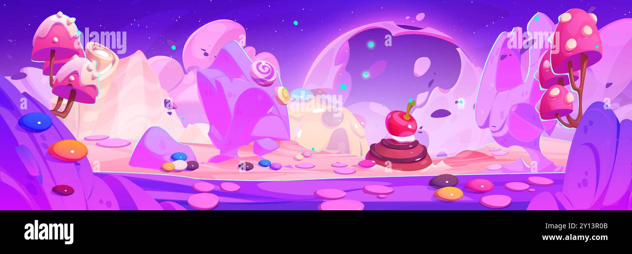 Pink candy land background for game level ui design with cookies and ...