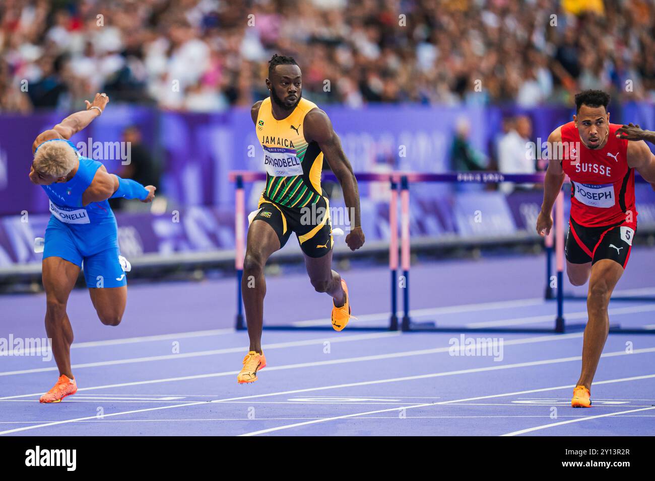 Rasheed Broadbell participating in the 110 meters hurdles at the Paris ...