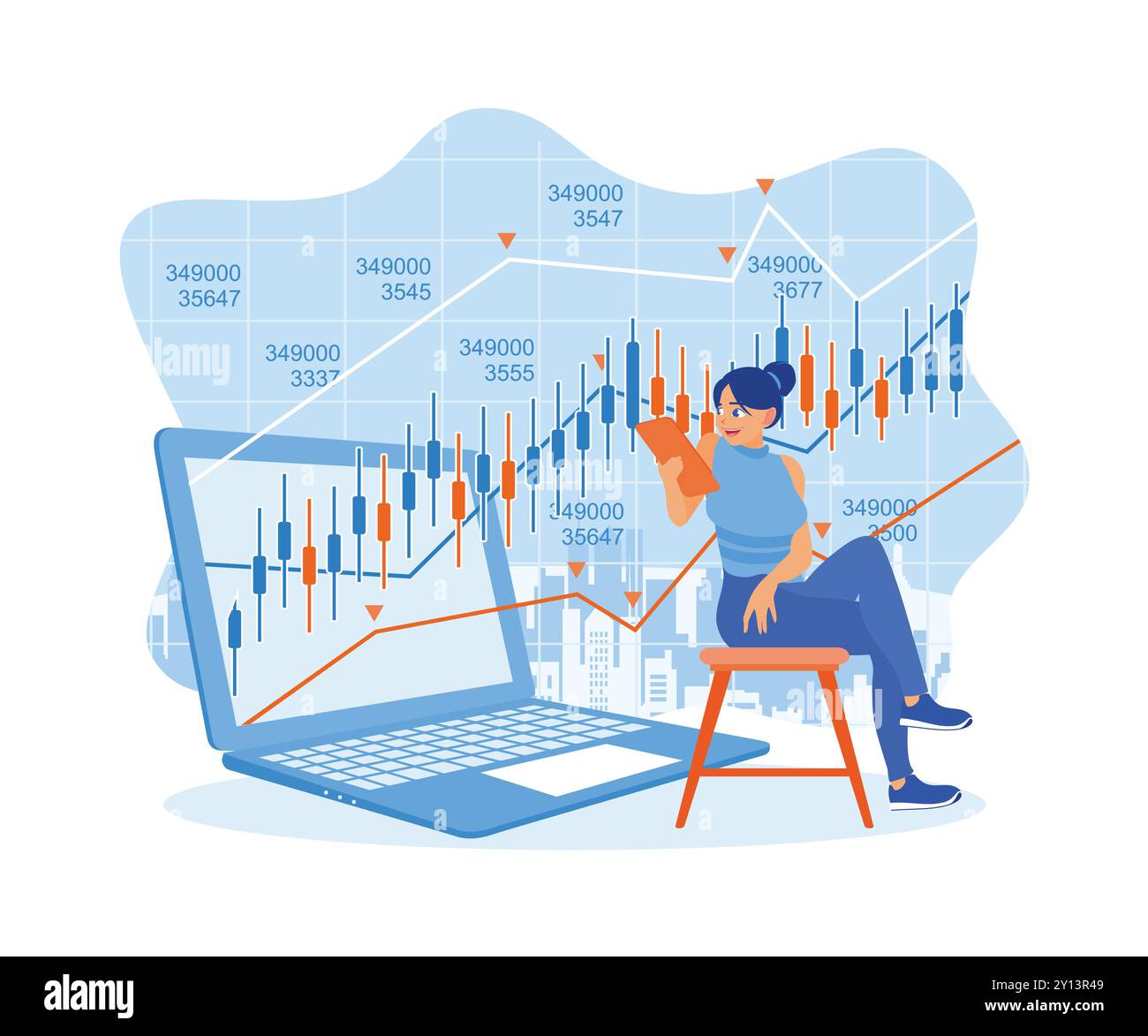 Broker investors analyze indices. Female trader analysts examine stock ... Broker investors analyze indices. Female trader analysts examine stock ...