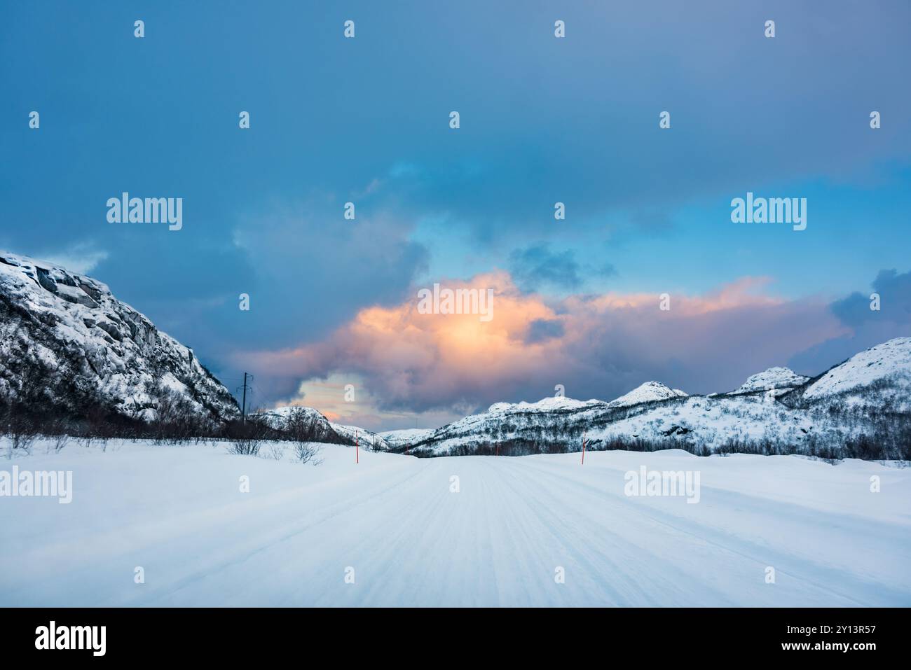Ice Road leading to a valley in the Arctic at sunset Stock Photo - Alamy