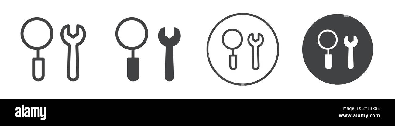 Wrench and a magnifying glass icon simple flat vector symbol outline ...