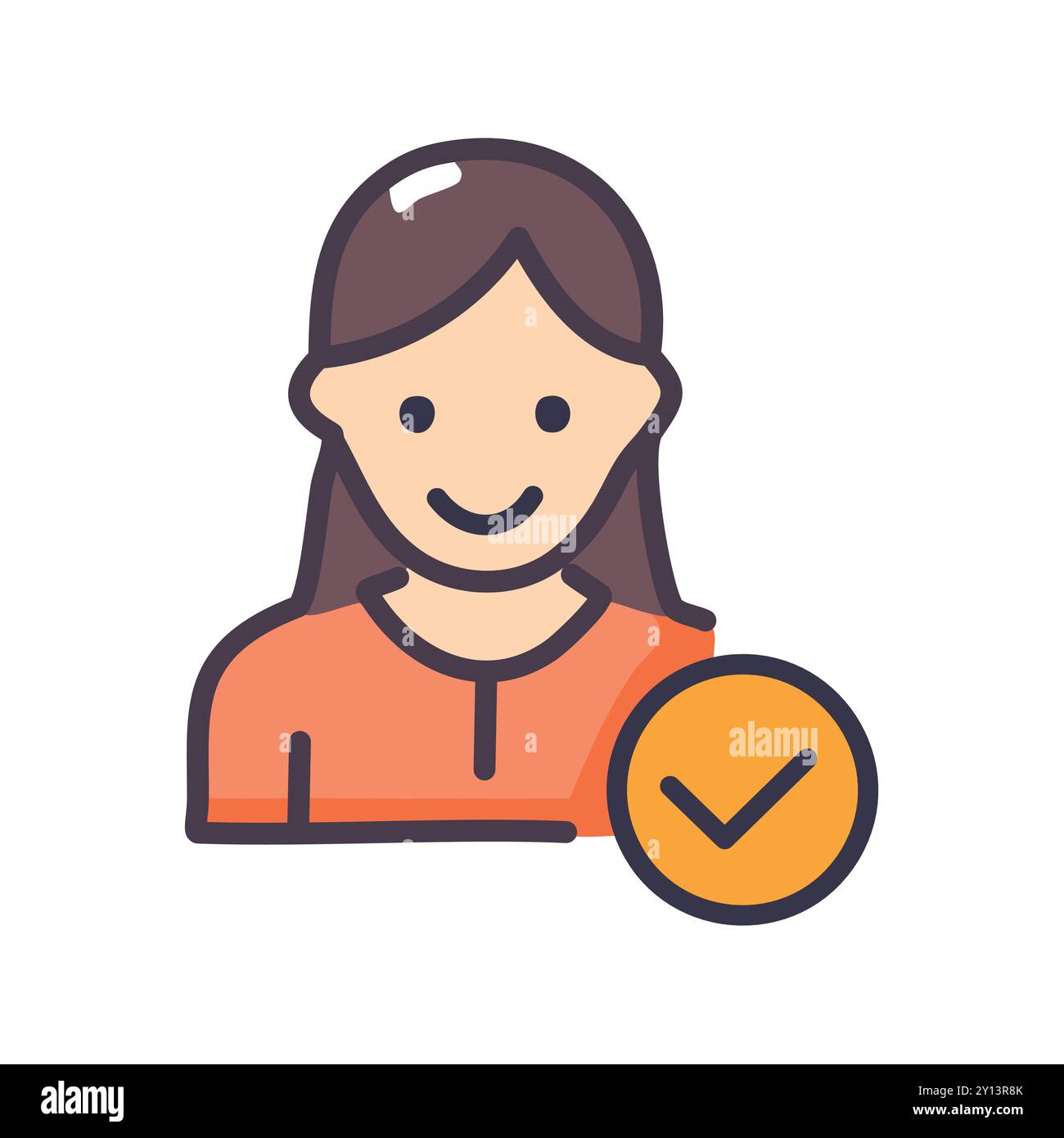 Approved user icon. Happy female user icon with a checkmark, indicating ...