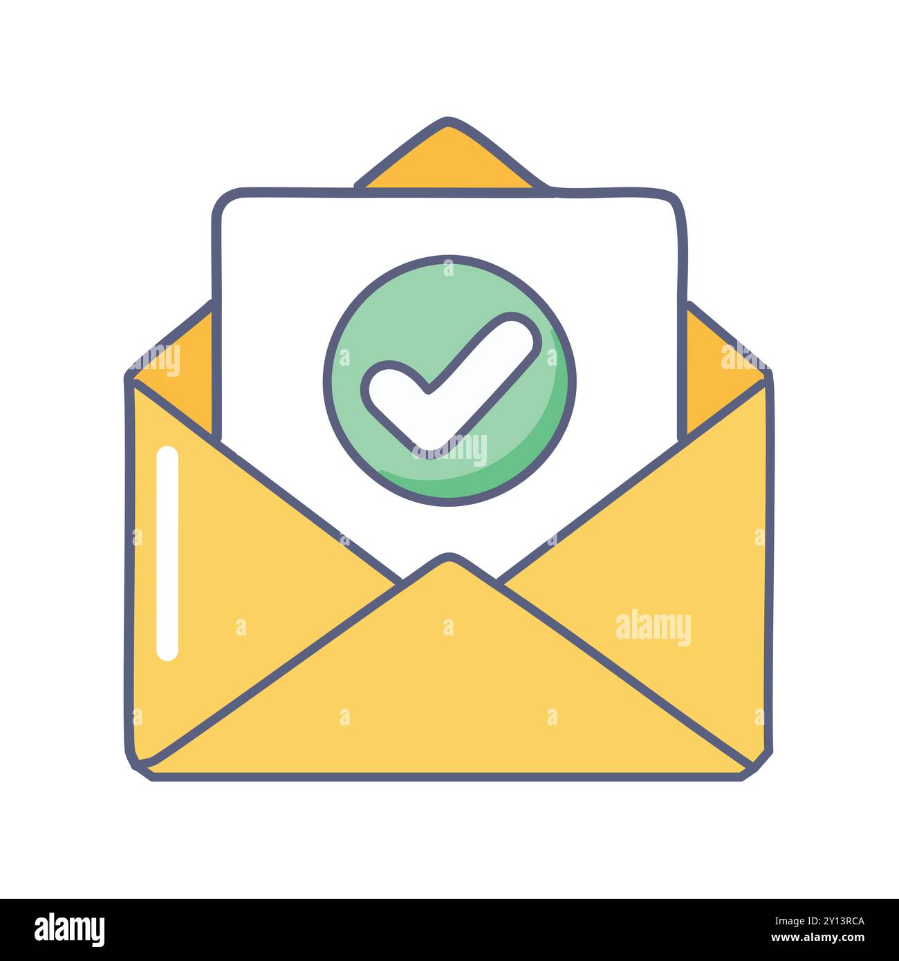 Approved email. Open envelope with a check mark inside, signifying approval, acceptance, or ...
