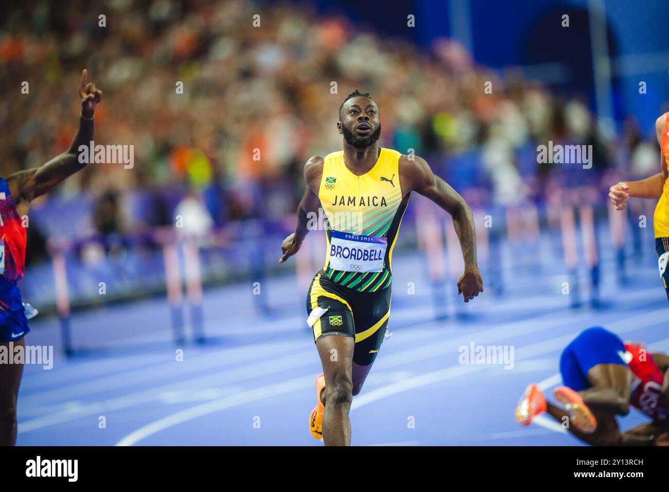 Rasheed Broadbell participating in the 110 meters hurdles at the Paris ...
